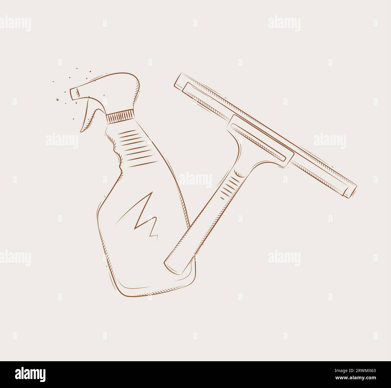 Glass scraper and cleaner drawing in graphic style on beige background ...
