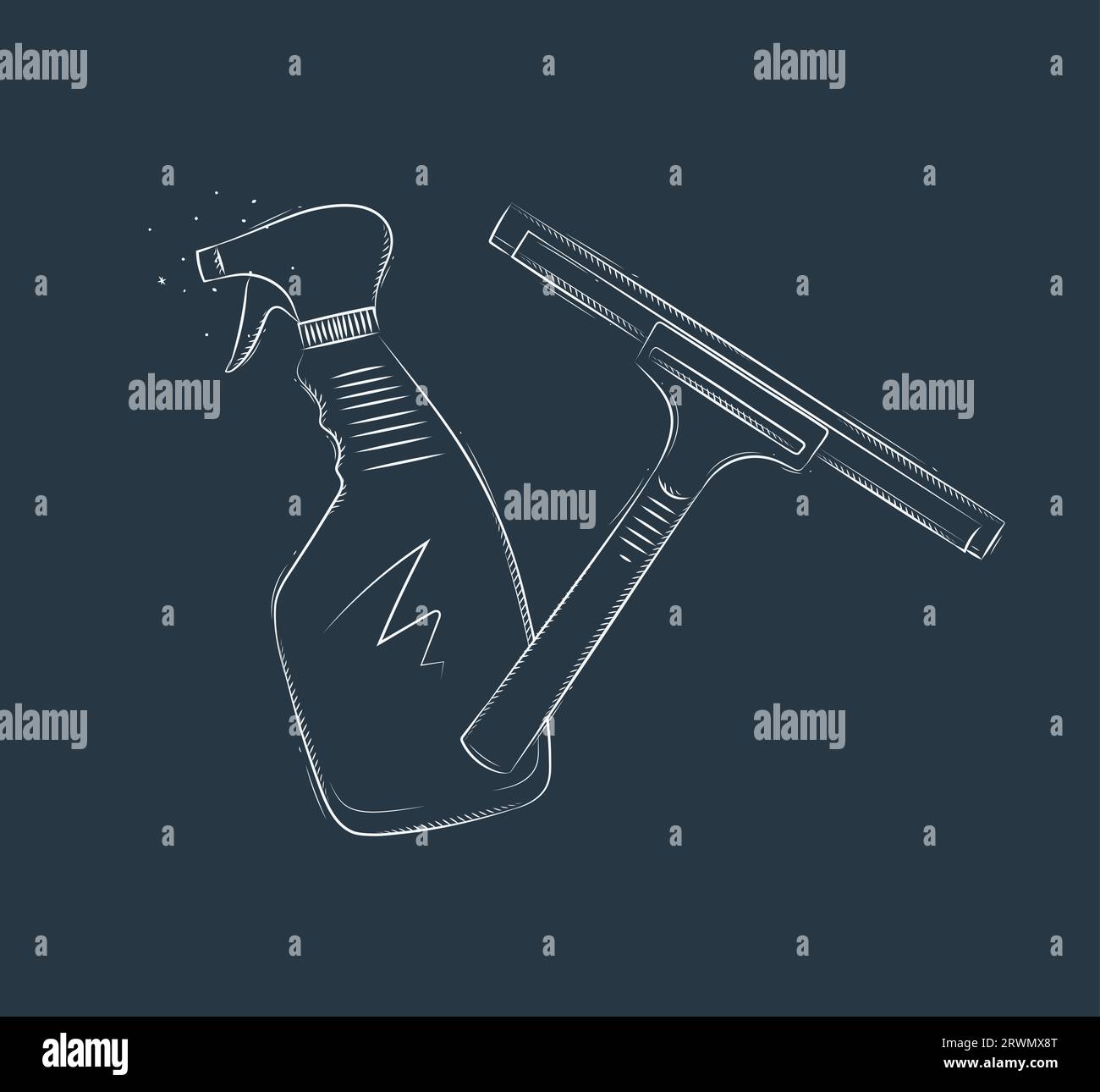 Glass scraper and cleaner drawing in graphic style on blue background ...