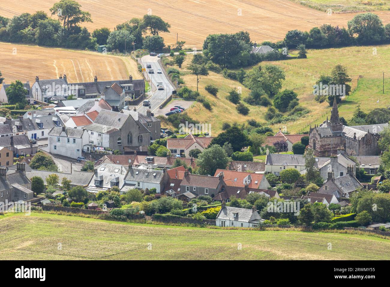 The village of Upper Largo seen from Largo Law Hill, Fife Scotland ...