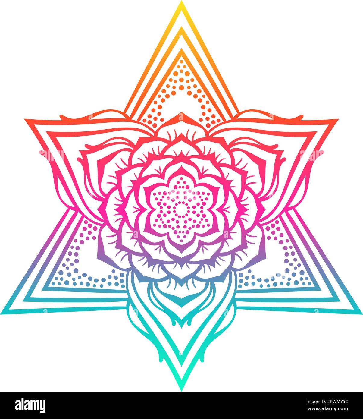 Vector lotus flower mandala in triangular pyramid rainbow colors, Magic ...