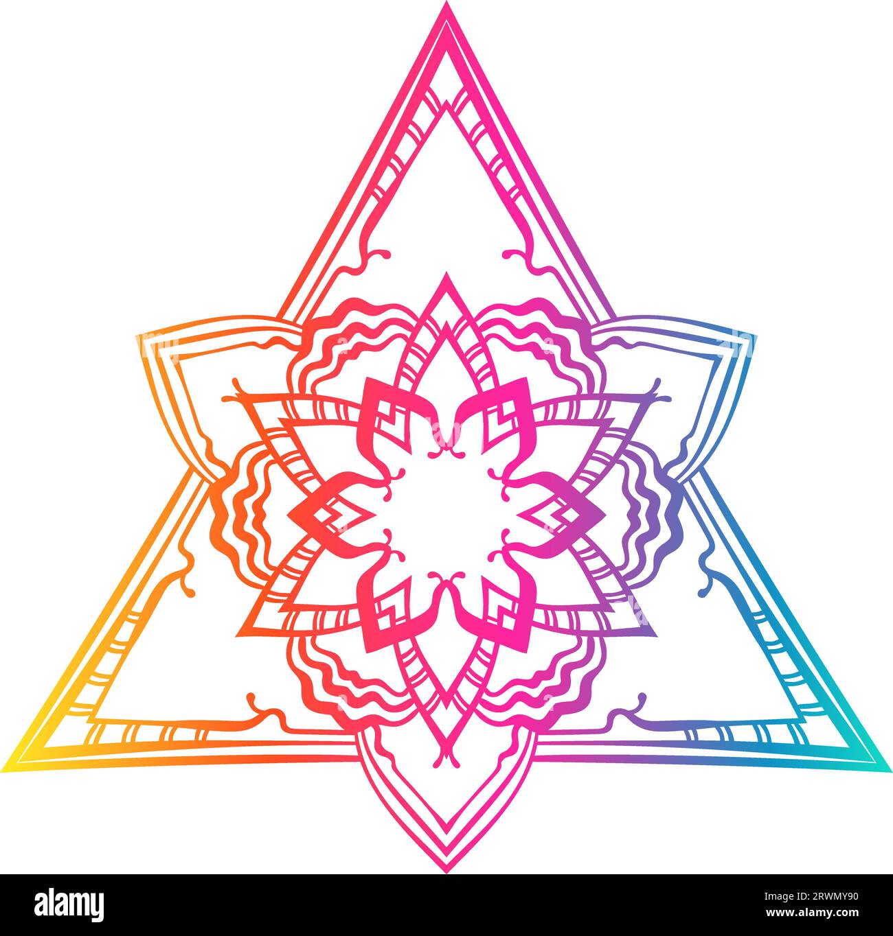 Vector lotus flower mandala in triangle pyramid rainbow color, Magic ...