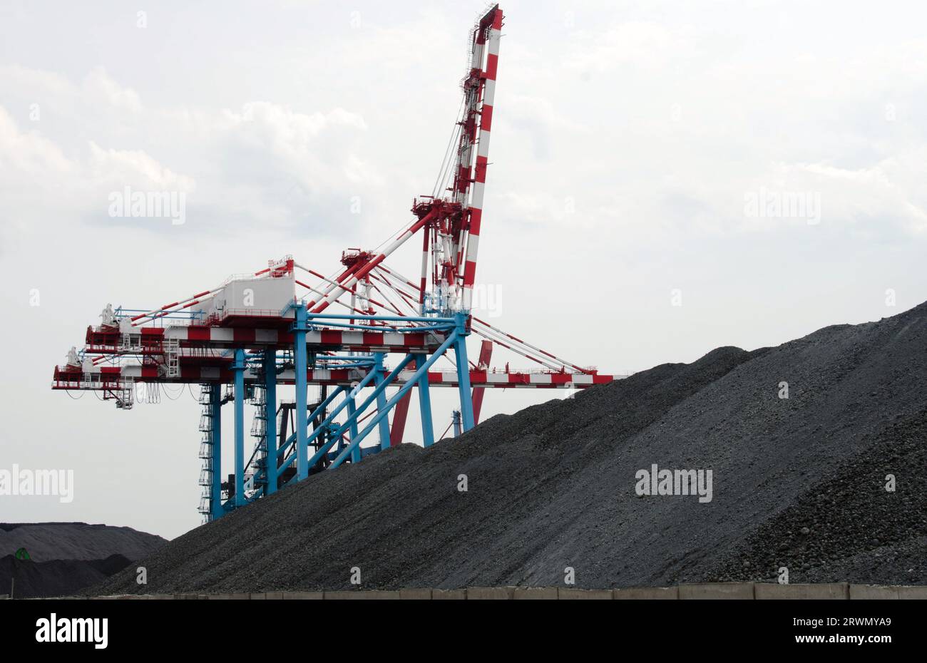 Container terminal. Sea port container terminal during work at night in ...