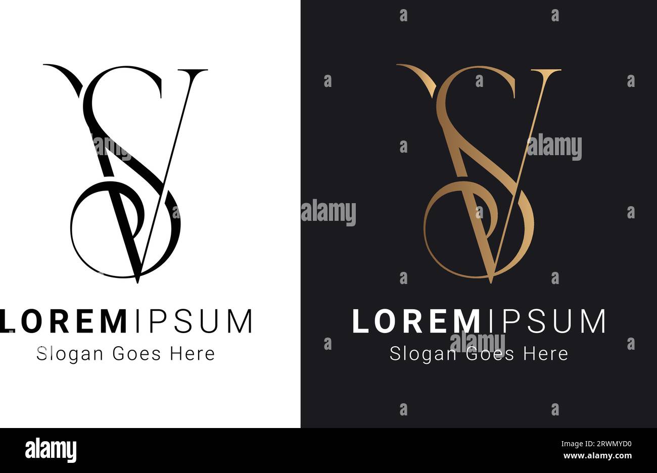 Luxury Initial Letter SV or VS Monogram Text Letter Logo Design Stock ...