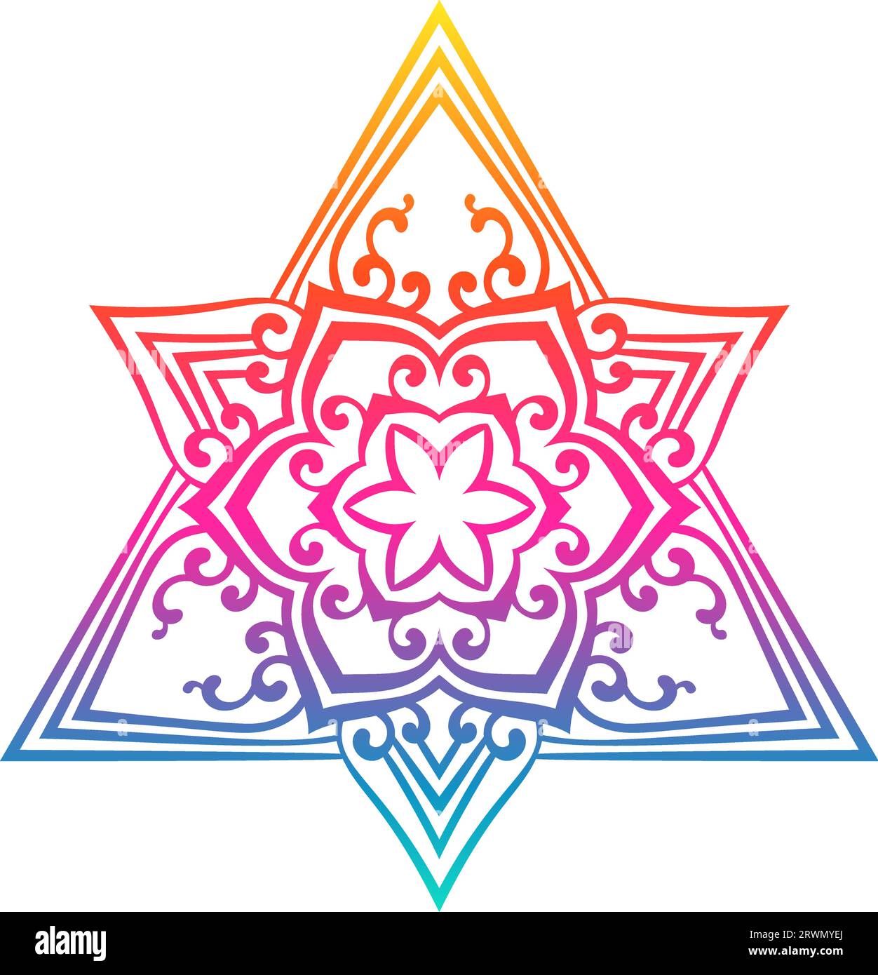 Vector lotus flower mandala in triangular pyramid rainbow colors, Magic ...