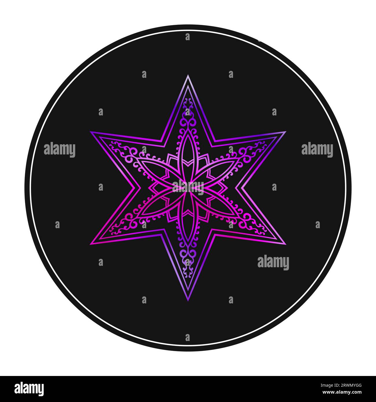 Six pointed star zentangle, Vivid purple color mandala design element ...