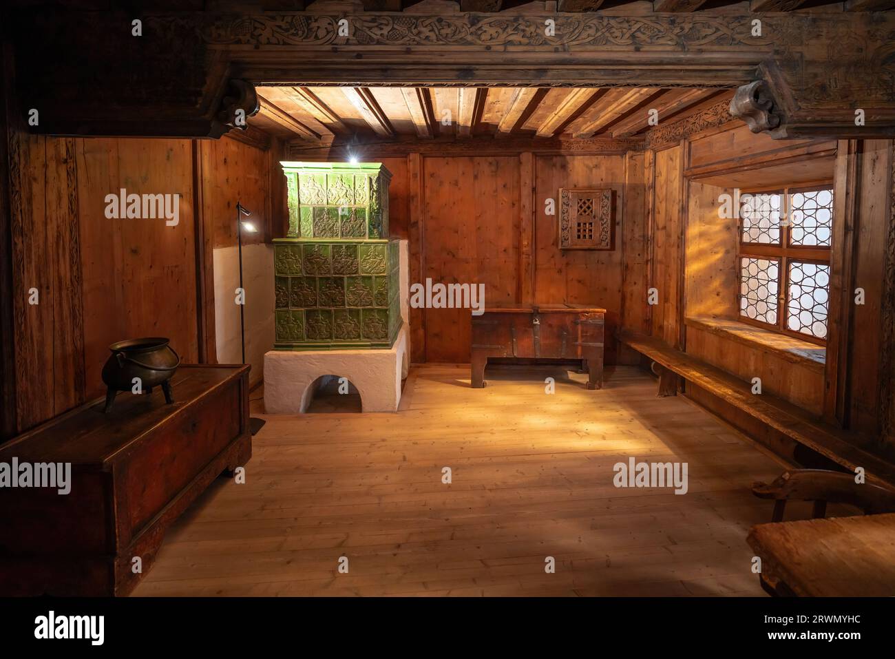 Tyrolean Parlour (Stube) with Stove - Traditional Room Interior at ...
