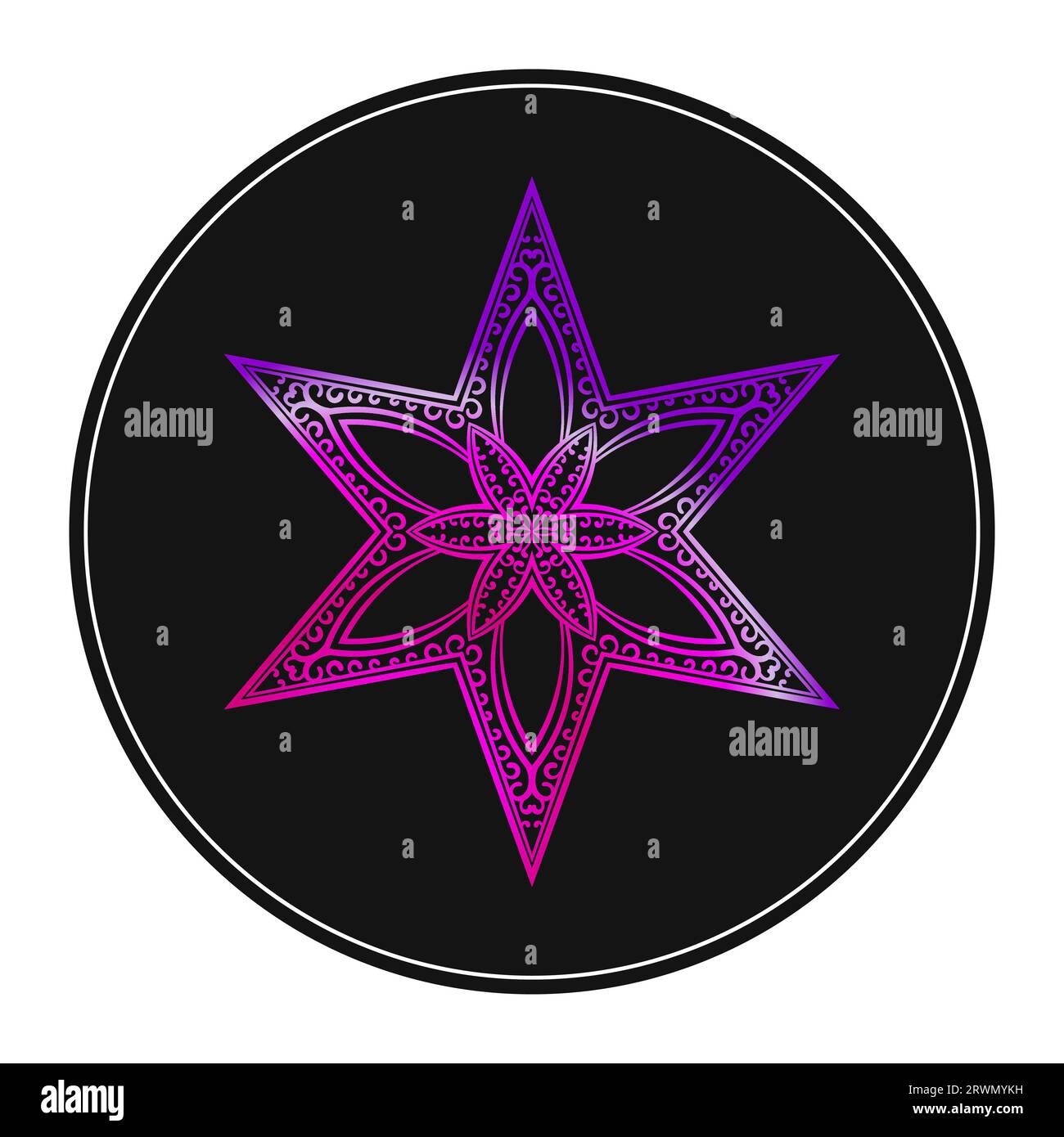 Six pointed star zentangle, Vivid purple color mandala design element ...