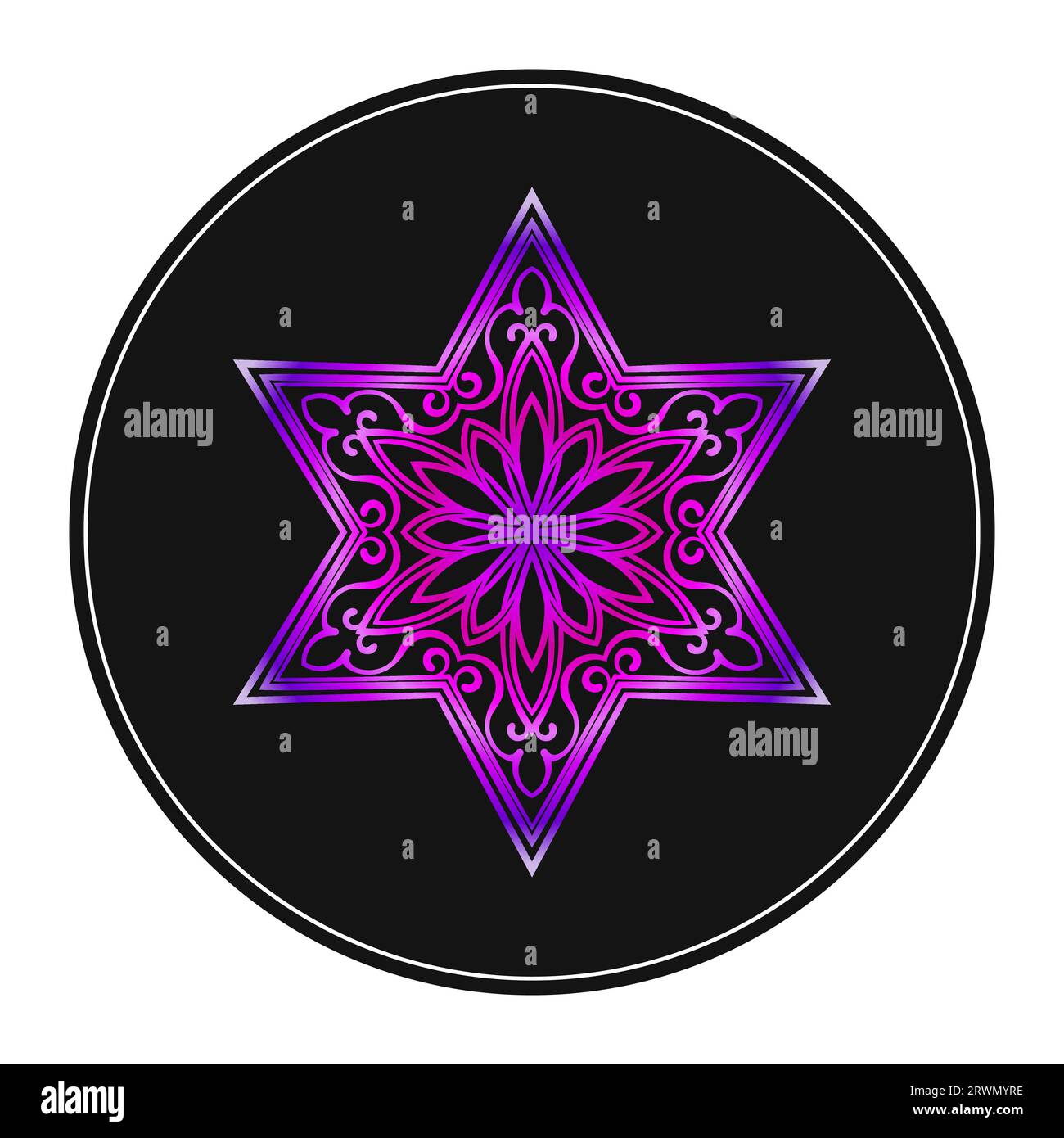 Six pointed star zentangle, Vivid purple color mandala design element ...