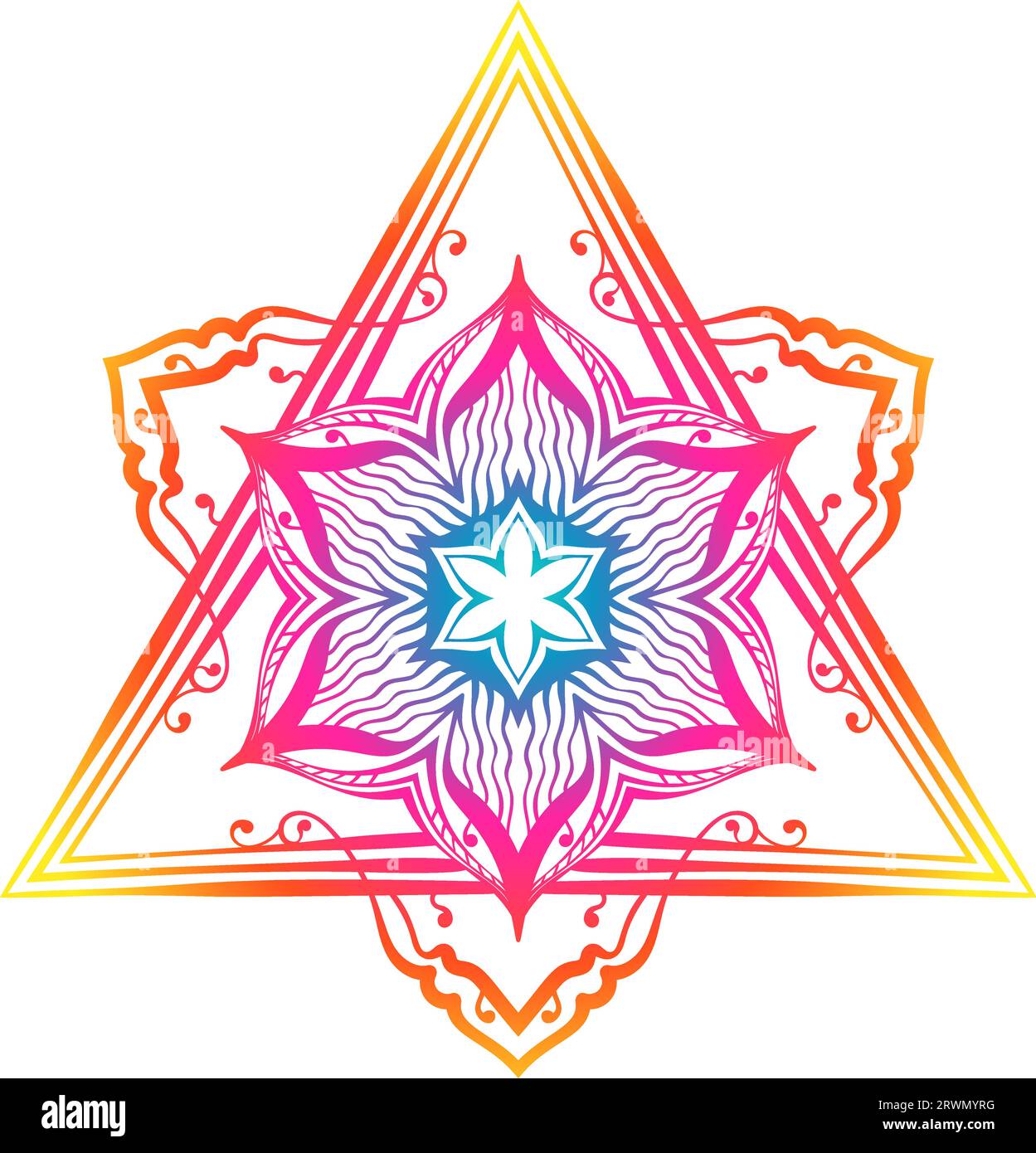 Vector lotus flower mandala in triangle pyramid rainbow color, Magic ...