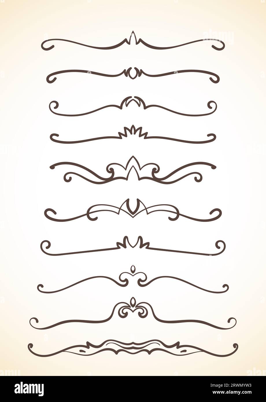 Ornamental calligraphic lines dividers page decoration Vector design ...