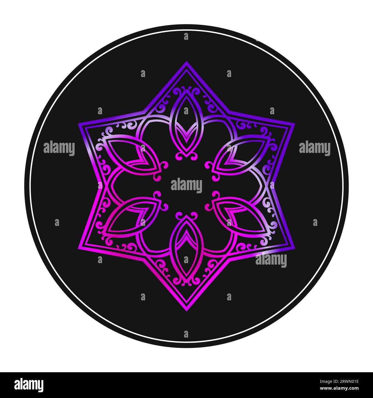 Six pointed star zentangle, Vivid purple color mandala design element ...