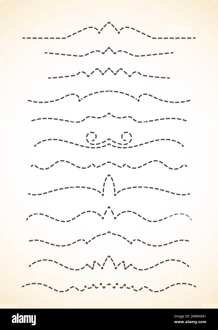 Ornamental calligraphic dash lines dividers page decoration Vector ...