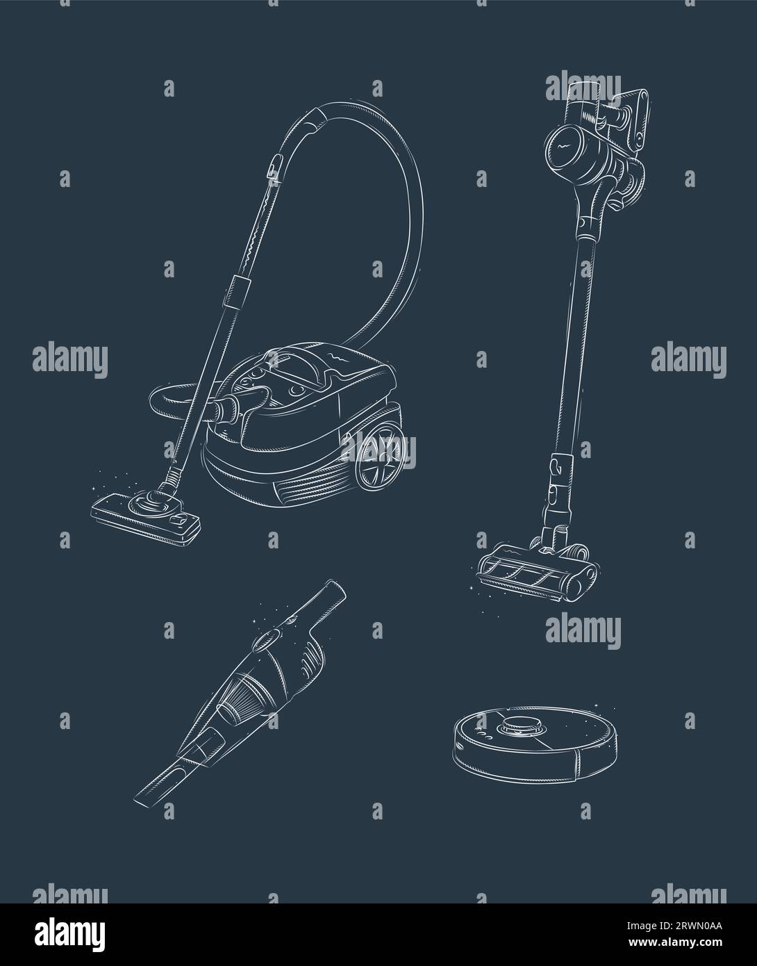 Vacuum cleaner set regular, cordless, robot, portable drawing in ...