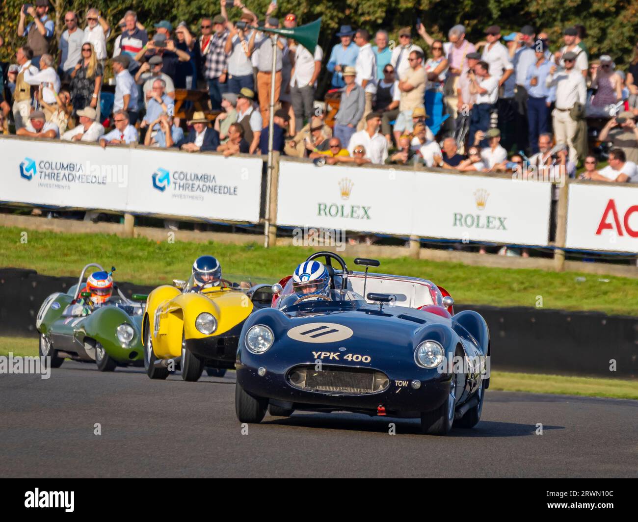 Jaguars racing in the Sussex Trophy race at the Goodwood Revival, West ...