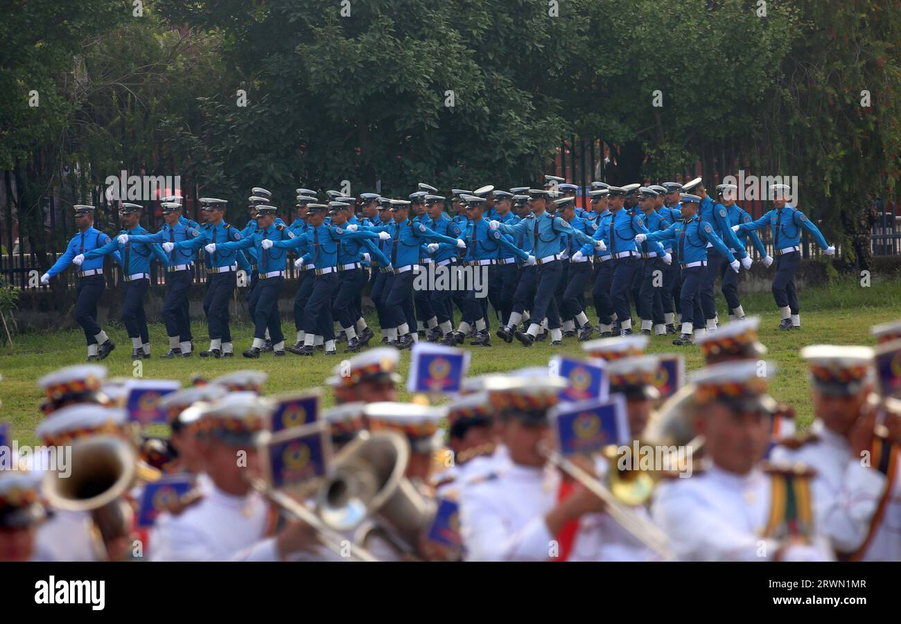 Kathmandu, Bagmati, Nepal. 20th Sep, 2023. Nepal Police personnel march ...