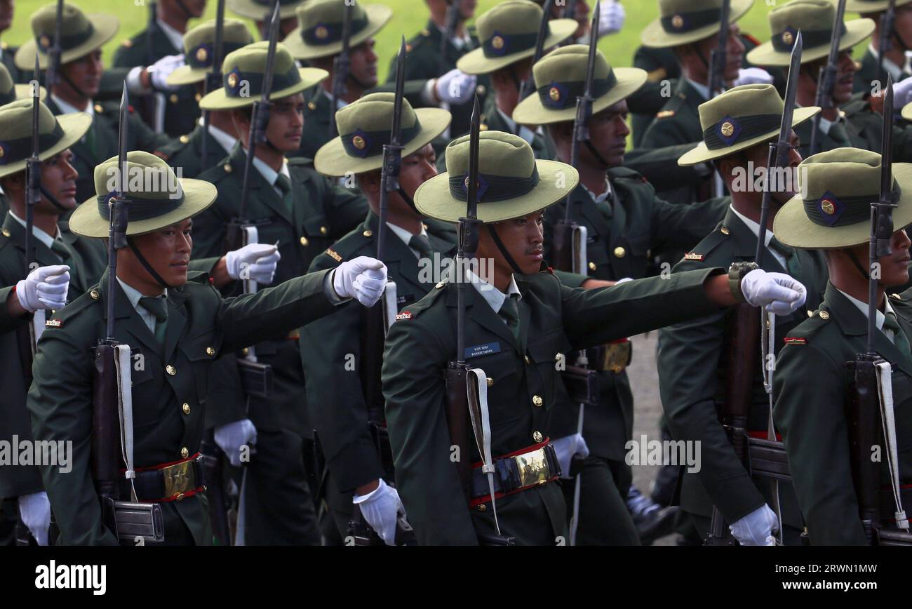 Kathmandu, Bagmati, Nepal. 20th Sep, 2023. Nepal Army personnel march ...