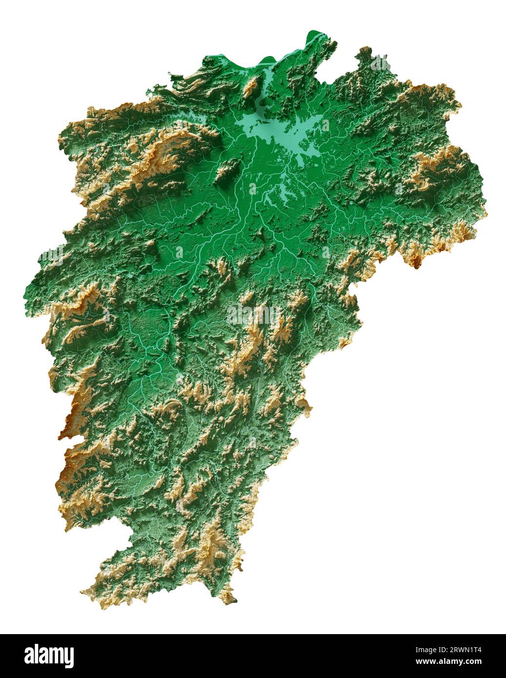 Jiangxi. A province of China. A detailed 3D rendering of a shaded ...