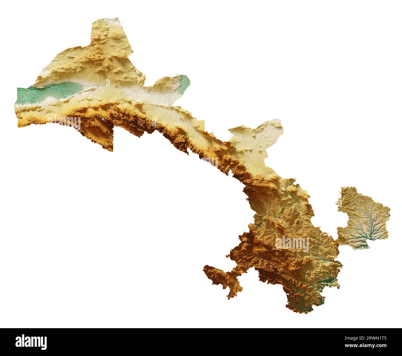 Gansu. A province of China. A detailed 3D rendering of a shaded relief ...