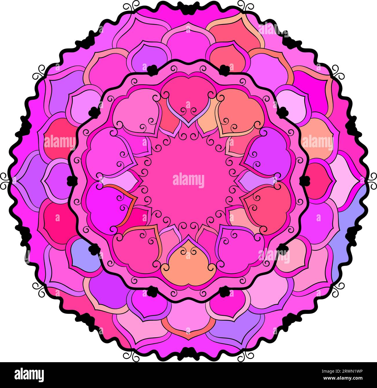 Round multicolored magenta mandala, Isolated design element, Vector ...
