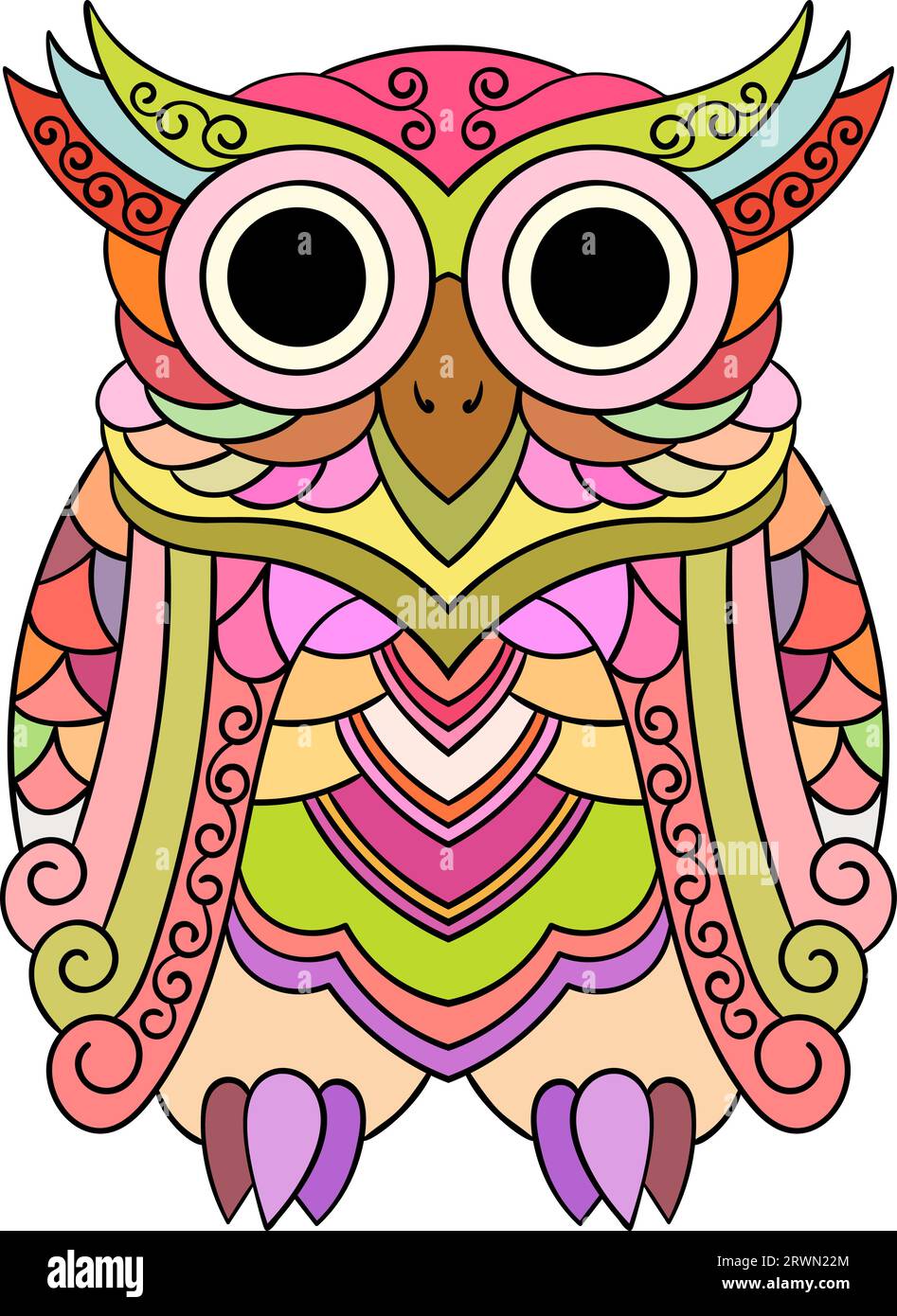 Ornamental colorful owl isolated on white background, Vector ...