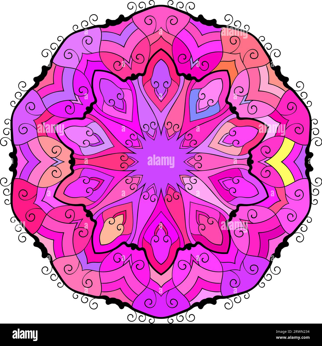 Round multicolored magenta mandala, Isolated design element, Vector ...