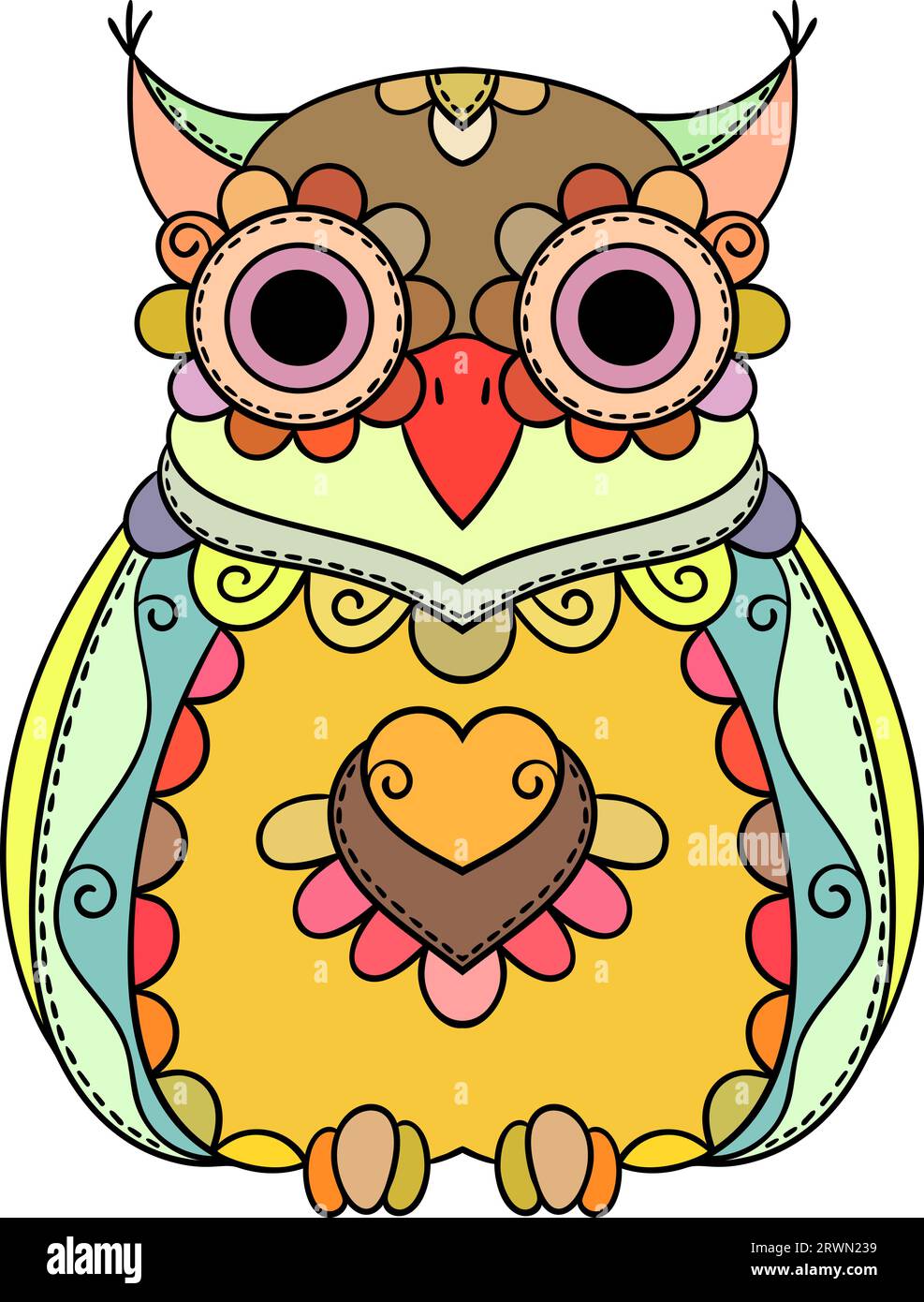Ornamental colorful owl isolated on white background, Vector ...