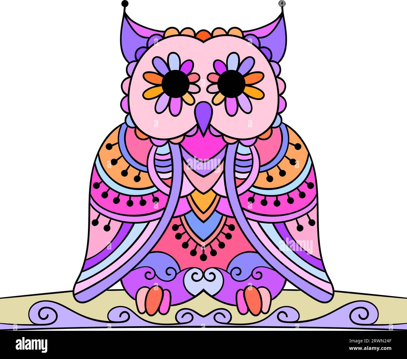Ornamental colorful owl isolated on white background, Vector ...