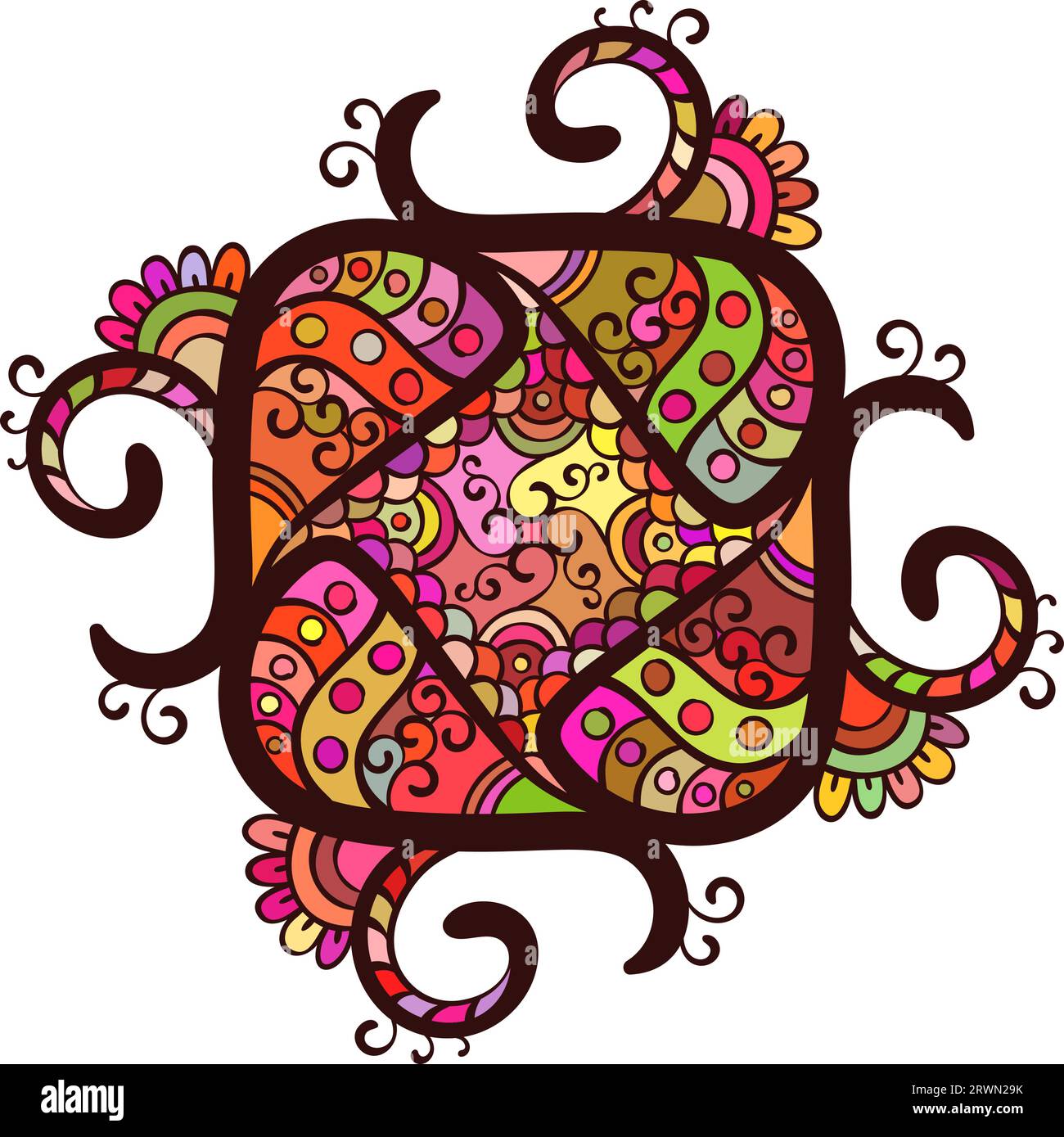 Square multicolored mandala, Isolated design element, Vector ...