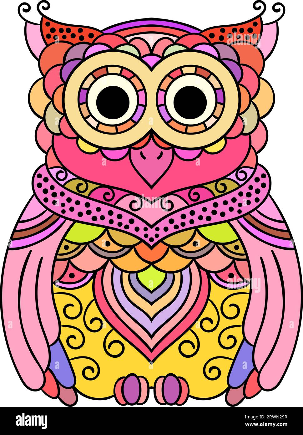 Ornamental colorful owl isolated on white background, Vector ...