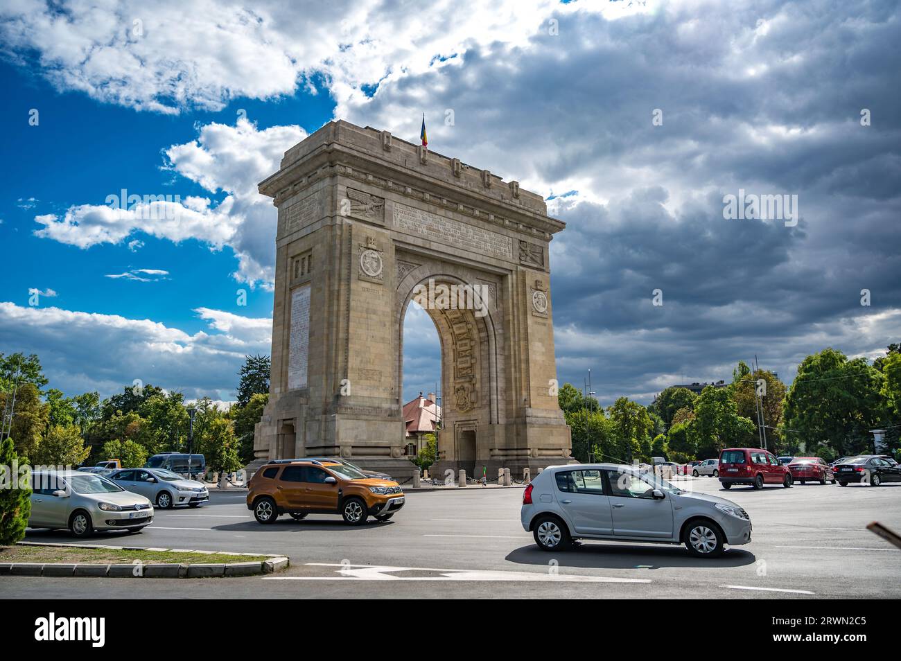 BUCHAREST, ROMANIA 2022: Arcul de Triumf, a triumphal arch, the ...