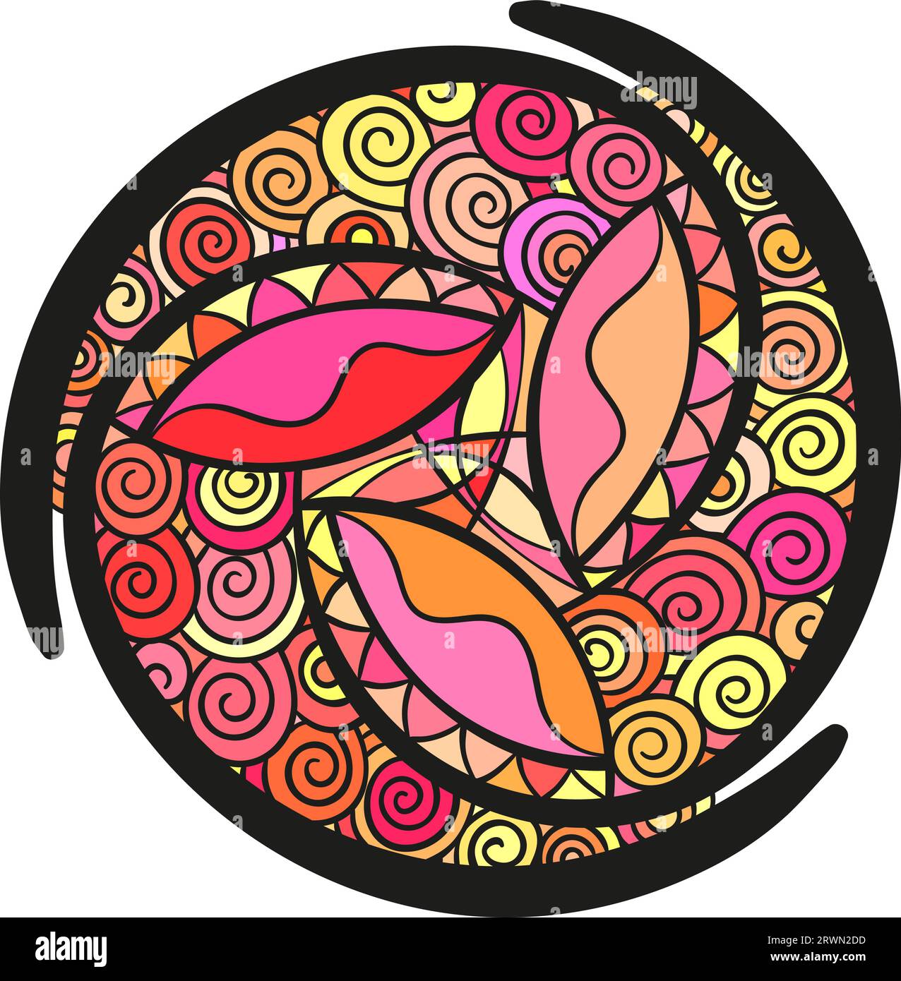 Abstract round ornament, Hand drawn colorful isolated design element ...