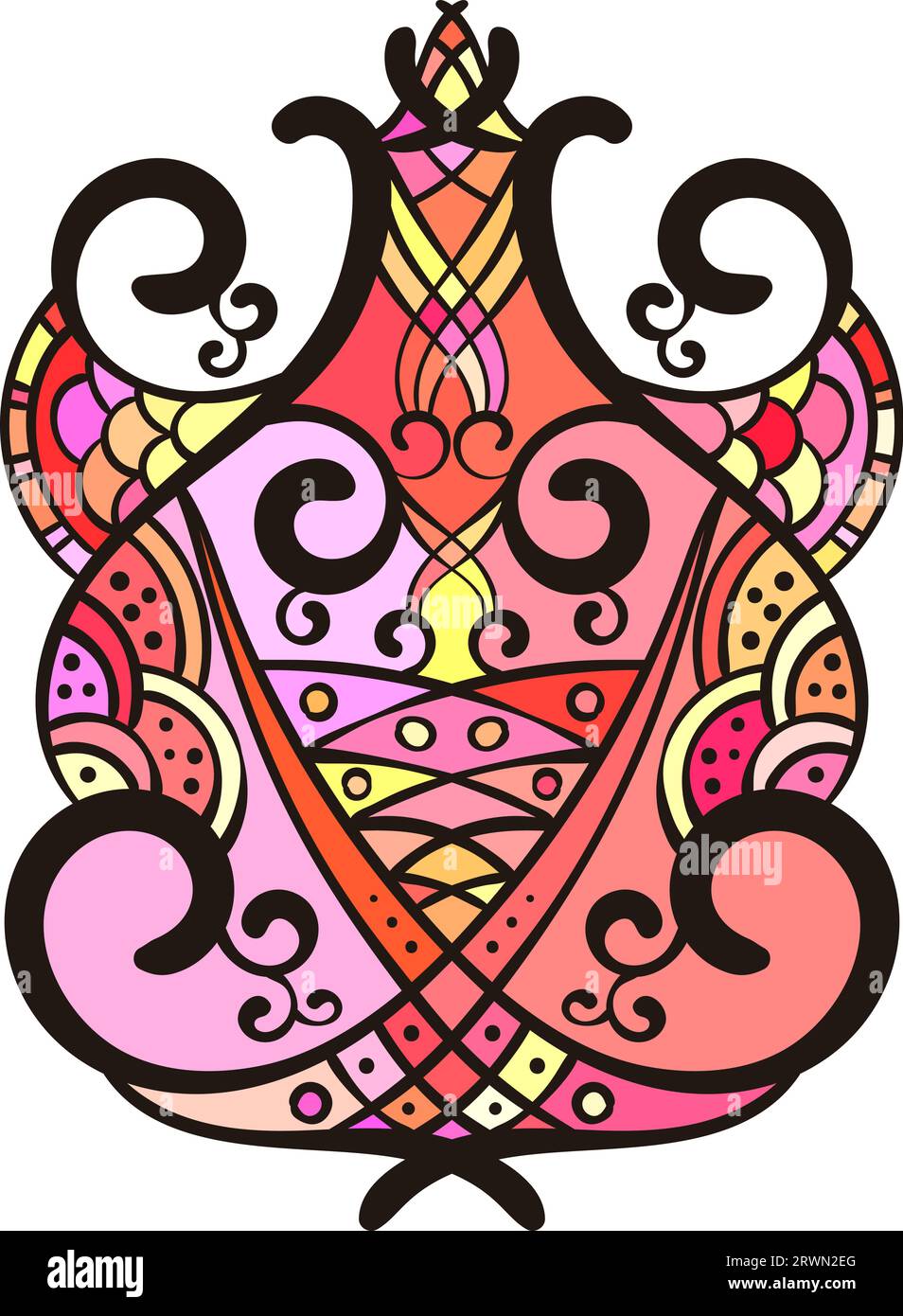 Abstract symmetrical ornament, Hand drawn colorful isolated design ...