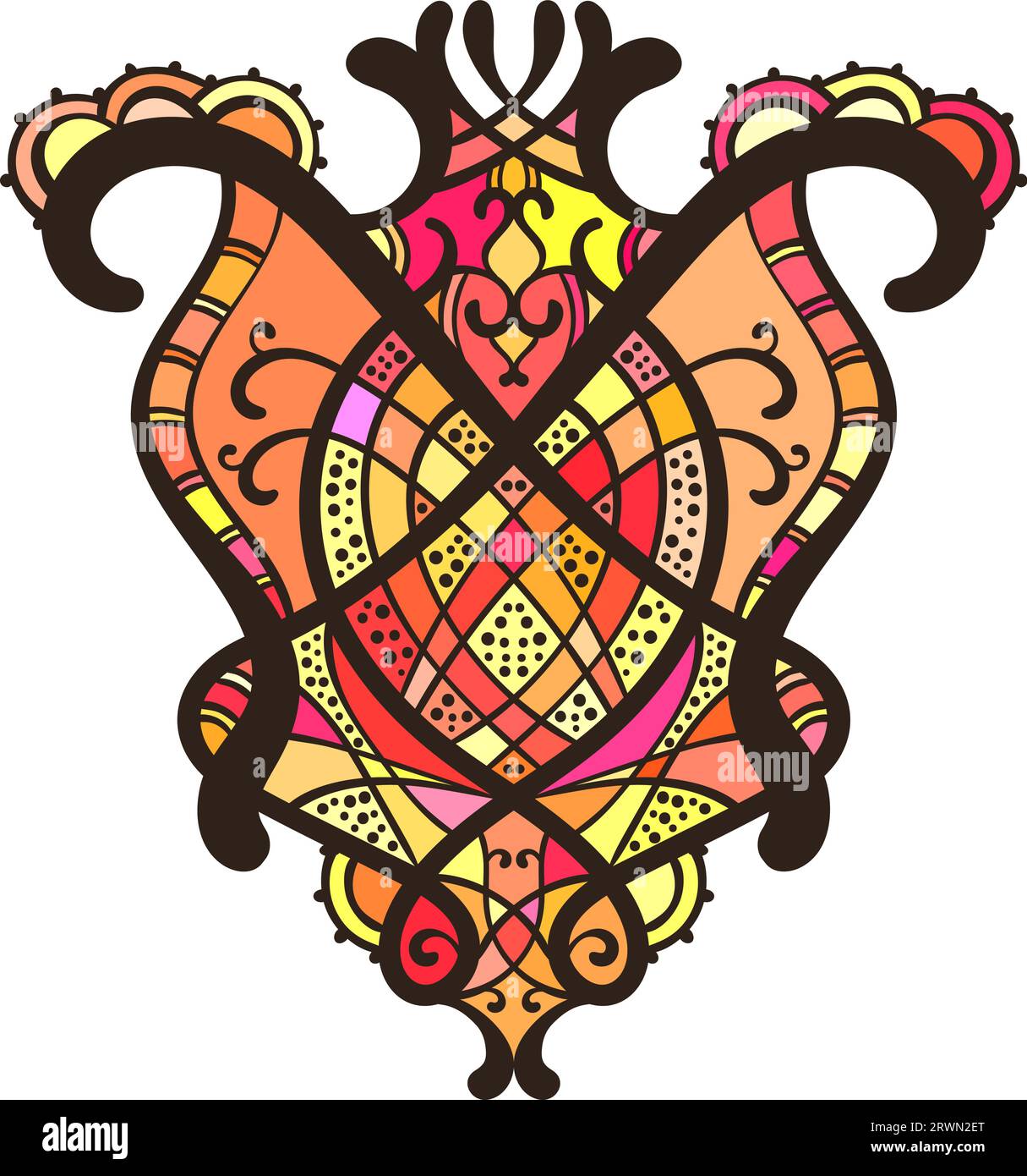 Abstract symmetrical ornament, Hand drawn colorful isolated design ...