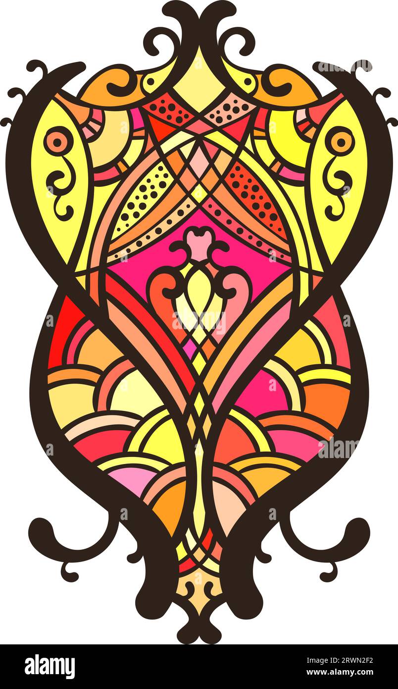 Abstract symmetrical ornament, Hand drawn colorful isolated design ...