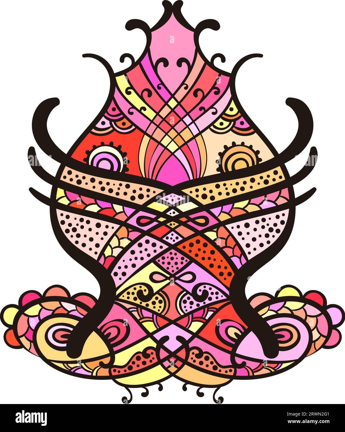 Abstract symmetrical ornament, Hand drawn colorful isolated design ...