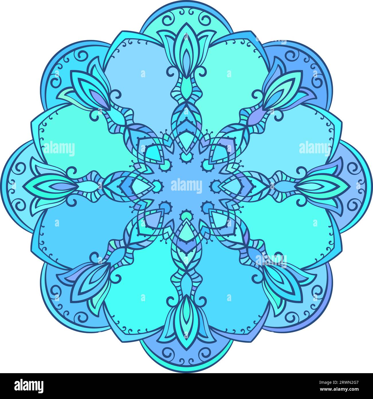 Round random multicolored blue mandala, Isolated design element, Vector ...