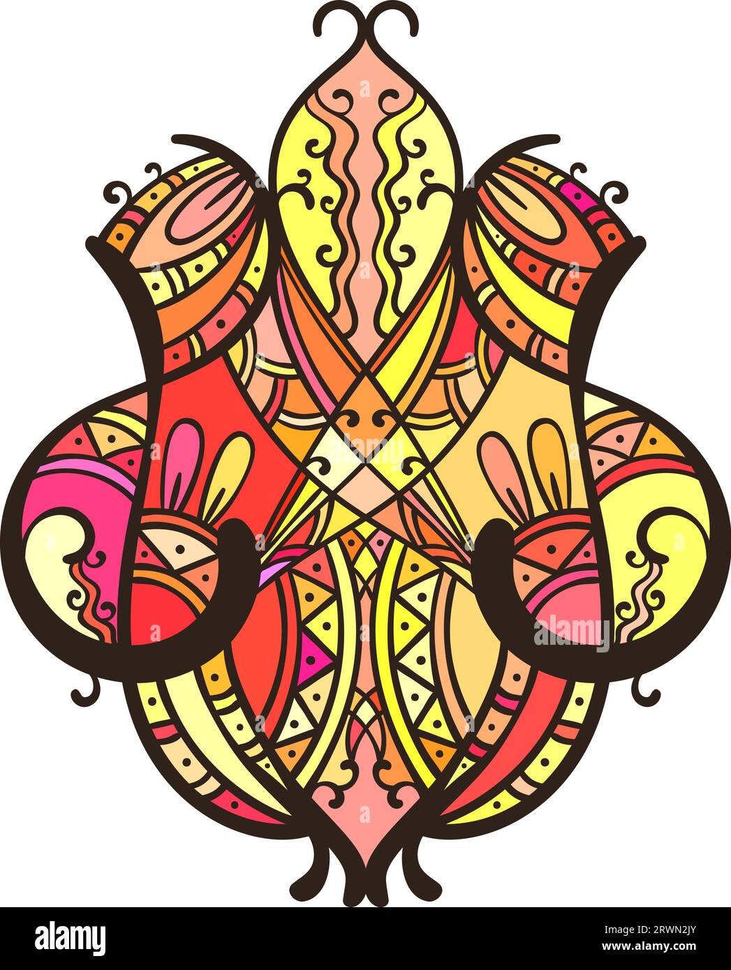 Abstract symmetrical ornament, Hand drawn colorful isolated design ...