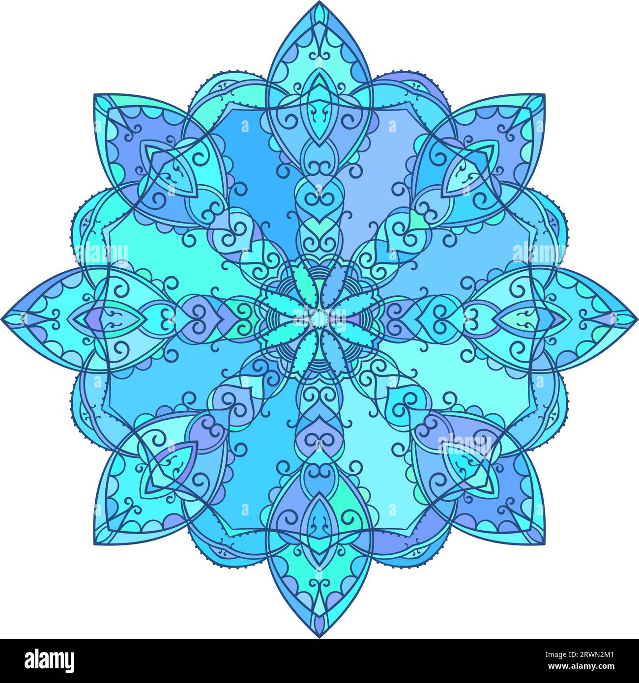 Round random multicolored blue mandala, Isolated design element, Vector ...