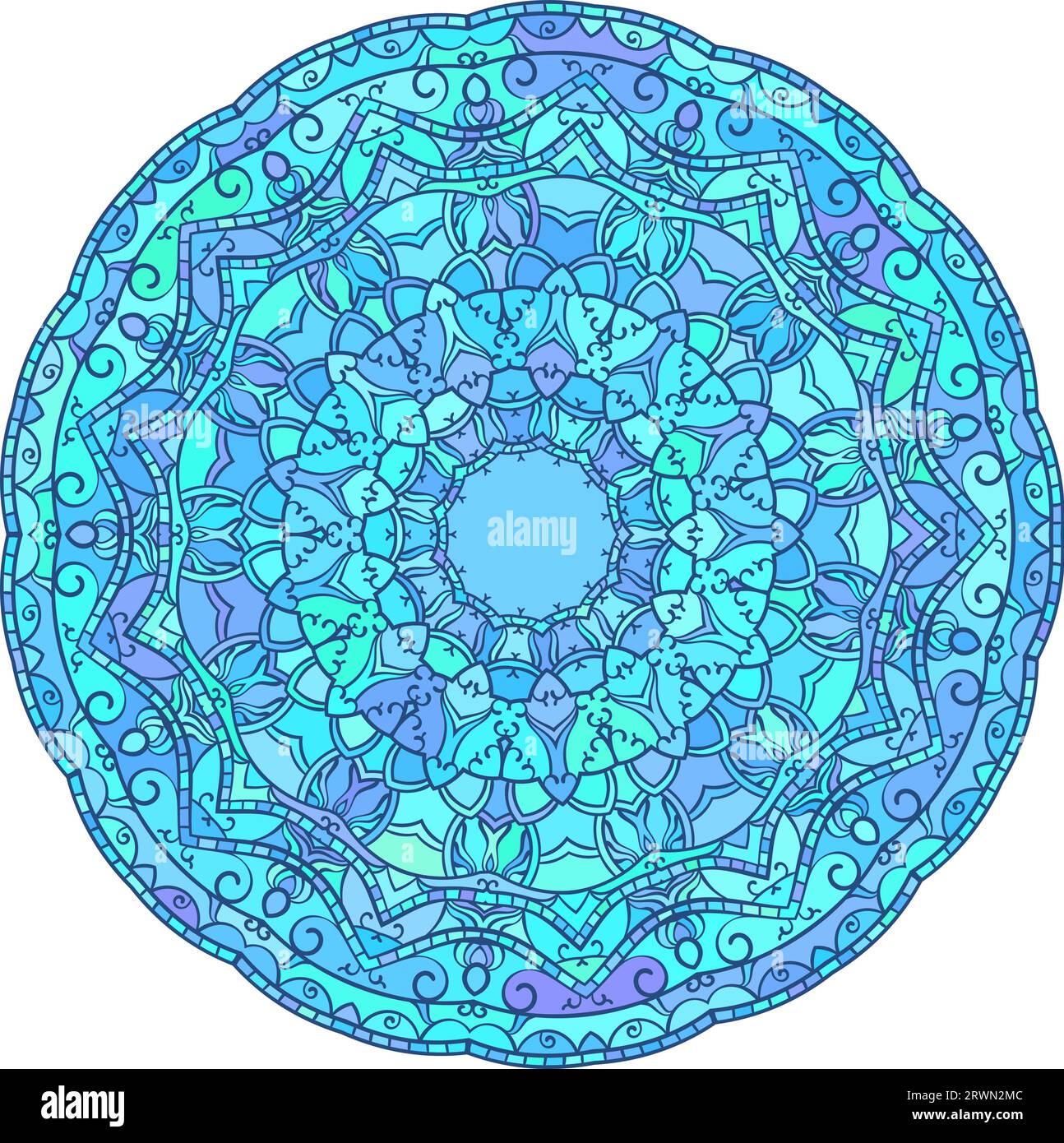 Round random multicolored blue mandala, Isolated design element, Vector ...