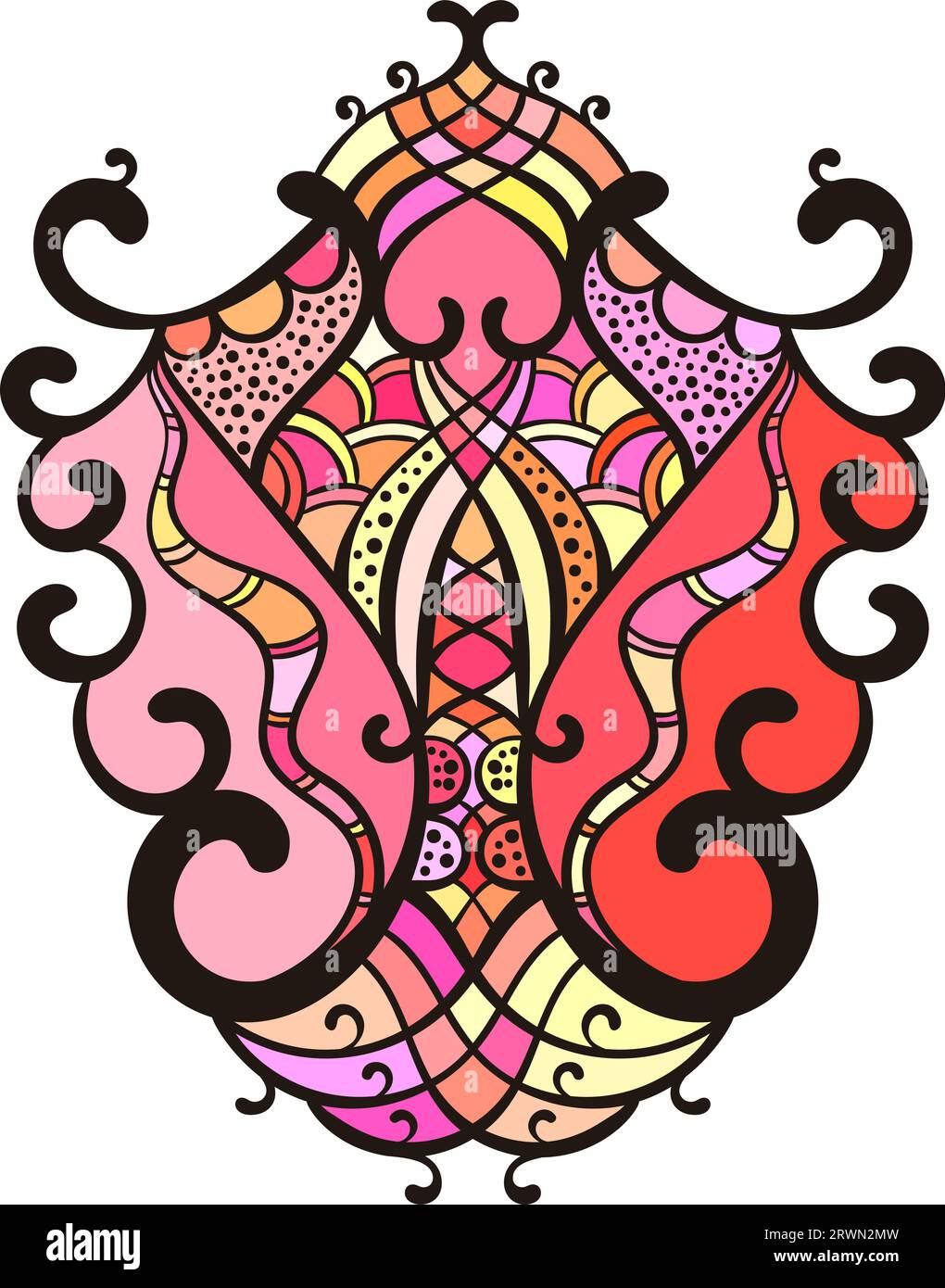 Abstract symmetrical ornament, Hand drawn colorful isolated design ...