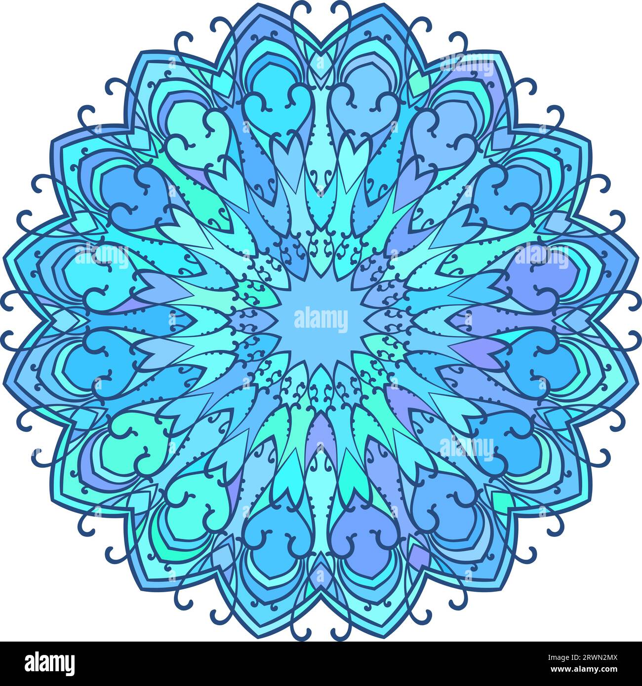 Round random multicolored blue mandala, Isolated design element, Vector ...