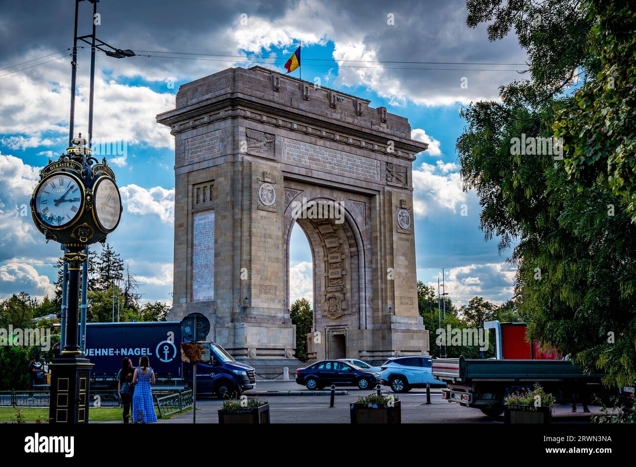 BUCHAREST, ROMANIA 2022: Arcul de Triumf, a triumphal arch, the ...