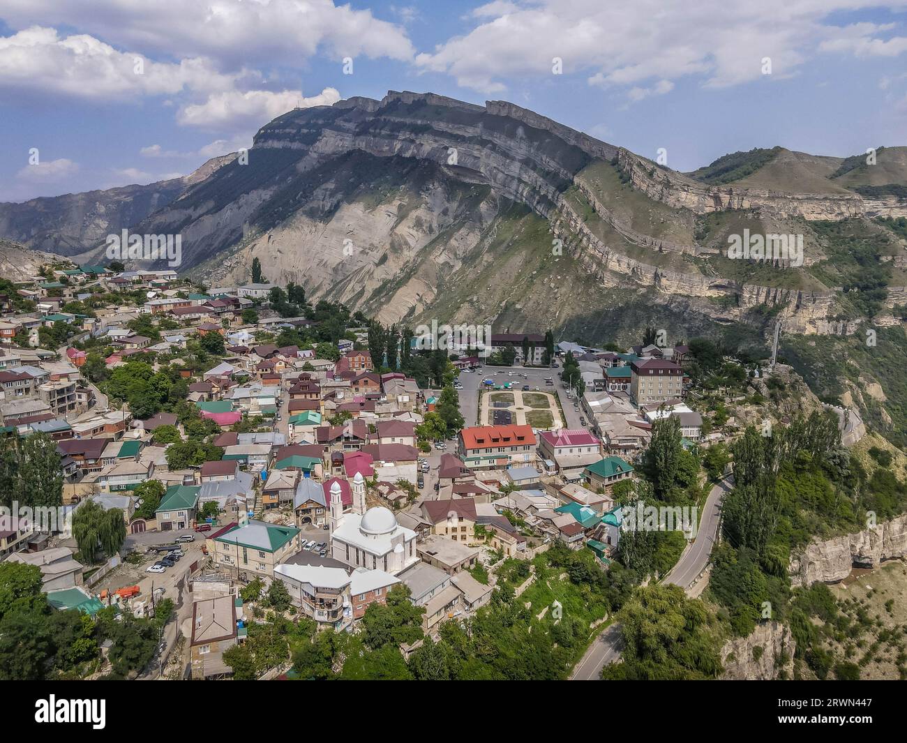 The scenic town of Gunib in the Republic of Dagestan (Russia), with the ...