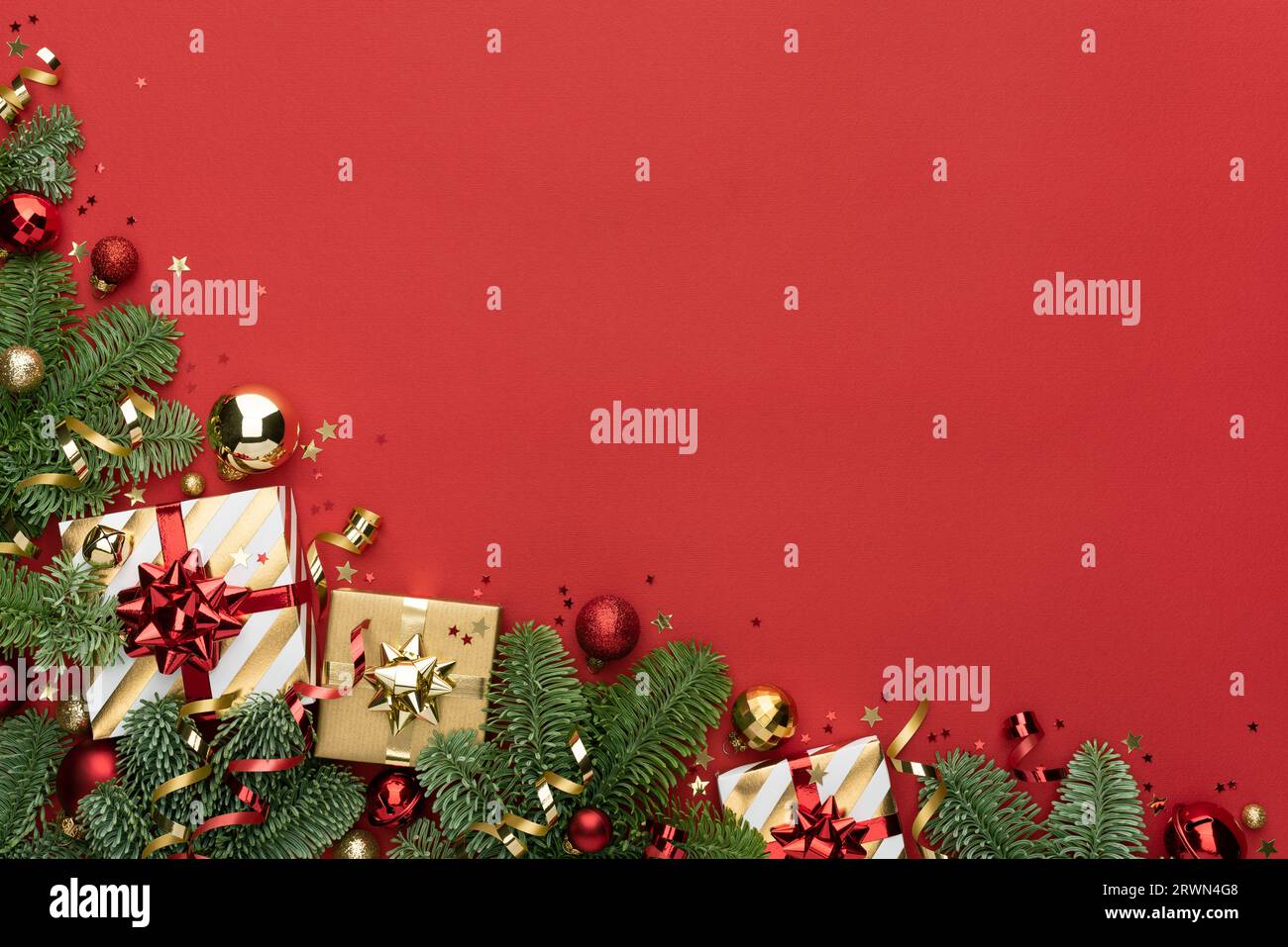 Red Christmas Background with Corner Border Decoration Stock Photo - Alamy
