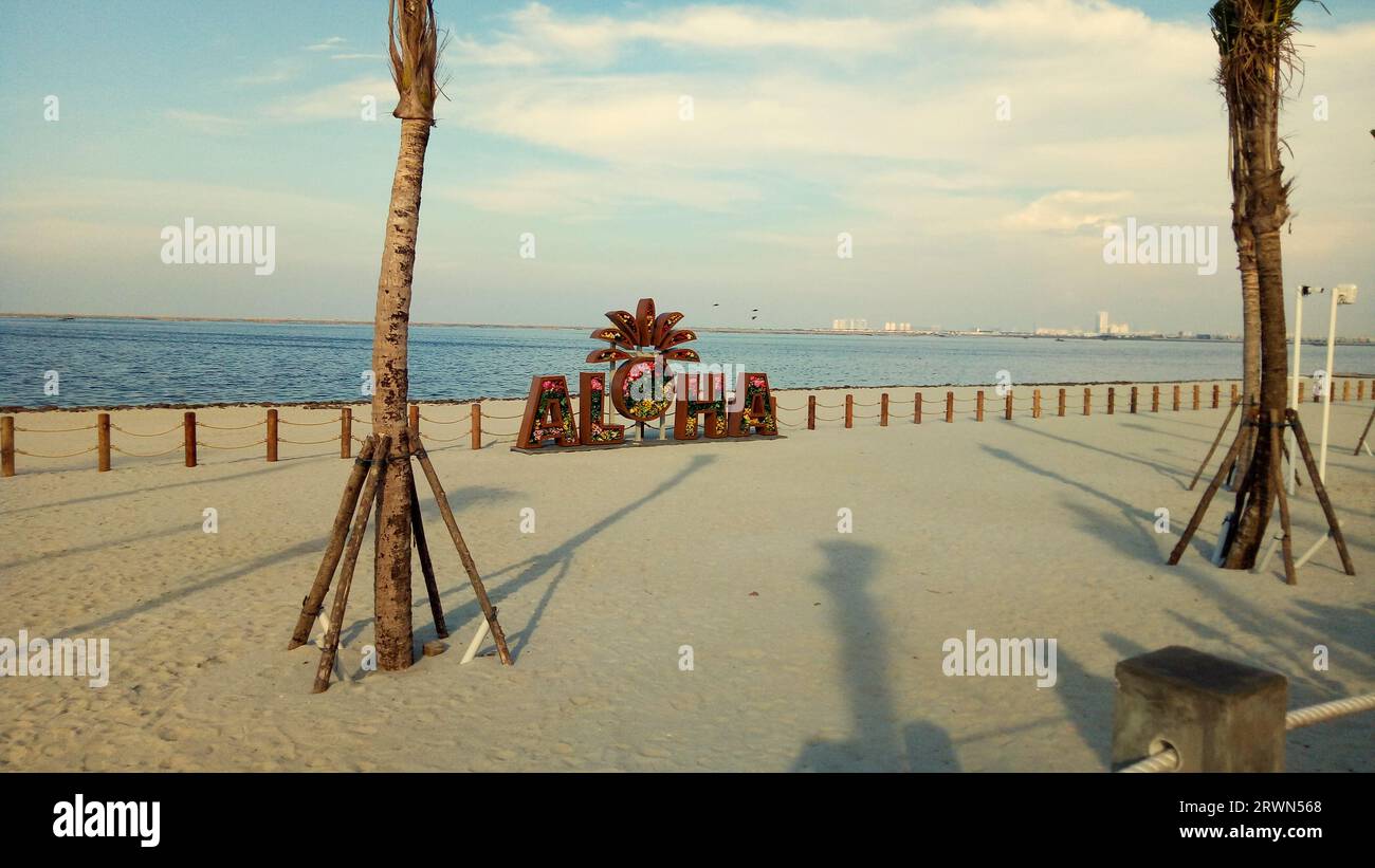 Jakarta, Indonesia - Apr 21 2023 : Aloha white sand beach, an urban ...