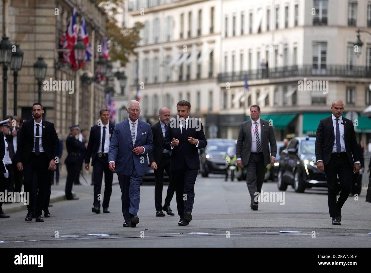 French President Emmanuel Macron,center right, and Britain's King ...