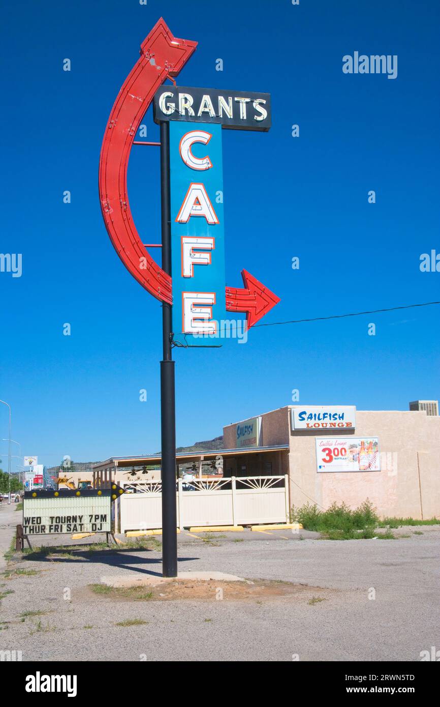 neon signs for Grants cafe in Grant new mexico Stock Photo - Alamy