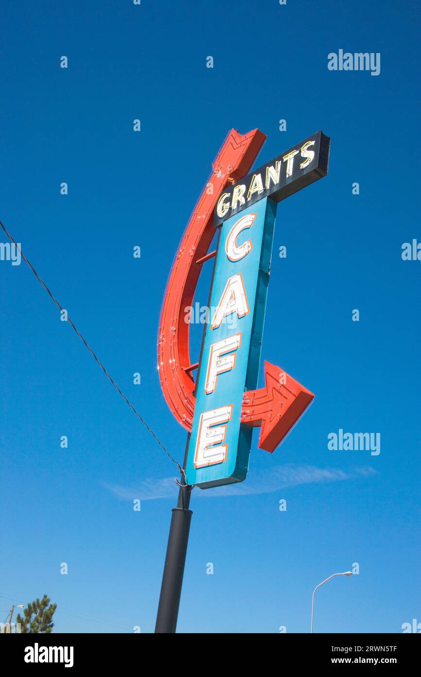 neon signs for Grants cafe in Grant new mexico Stock Photo - Alamy