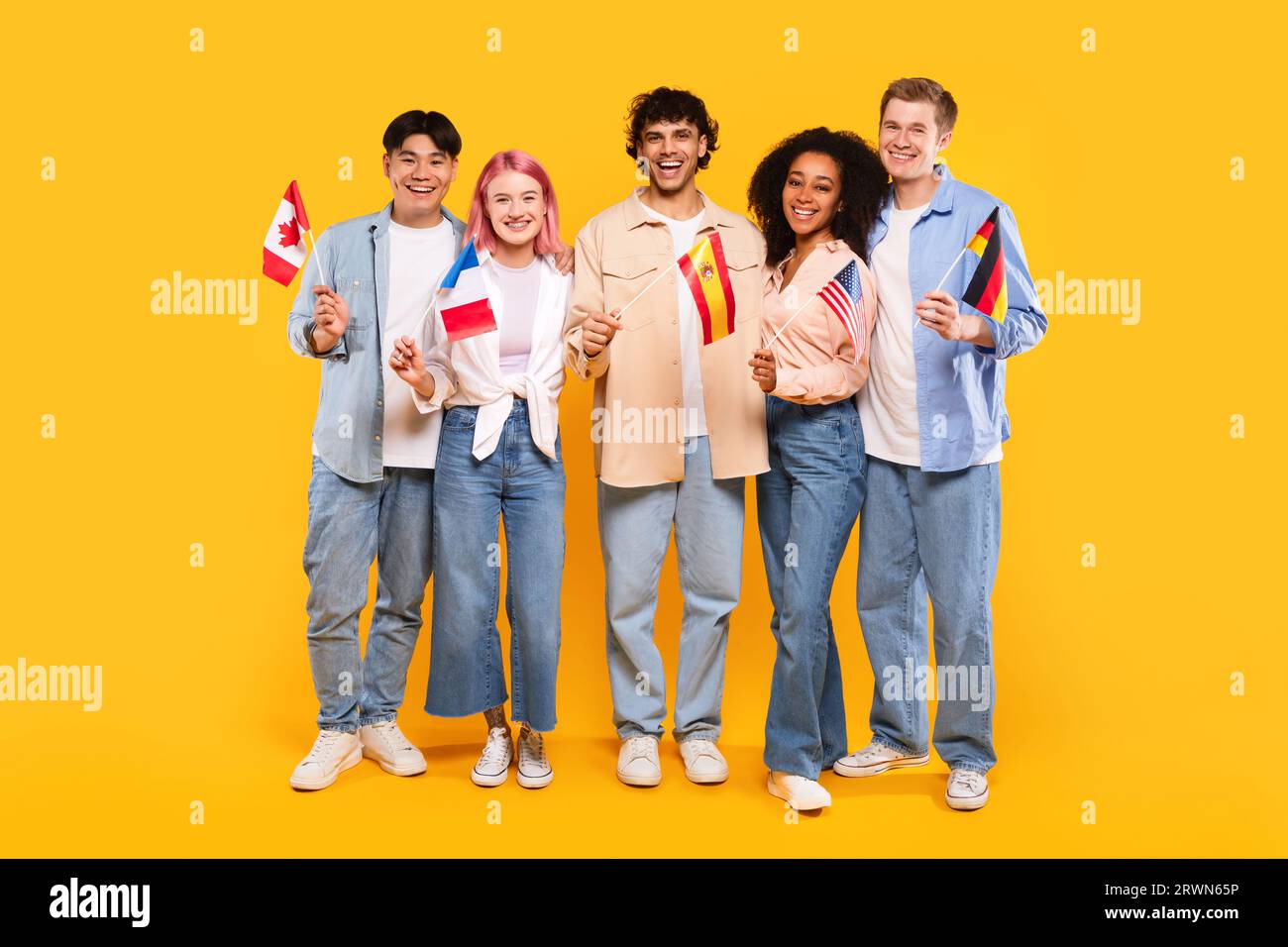 Happy diverse students of language school, teens of different ...