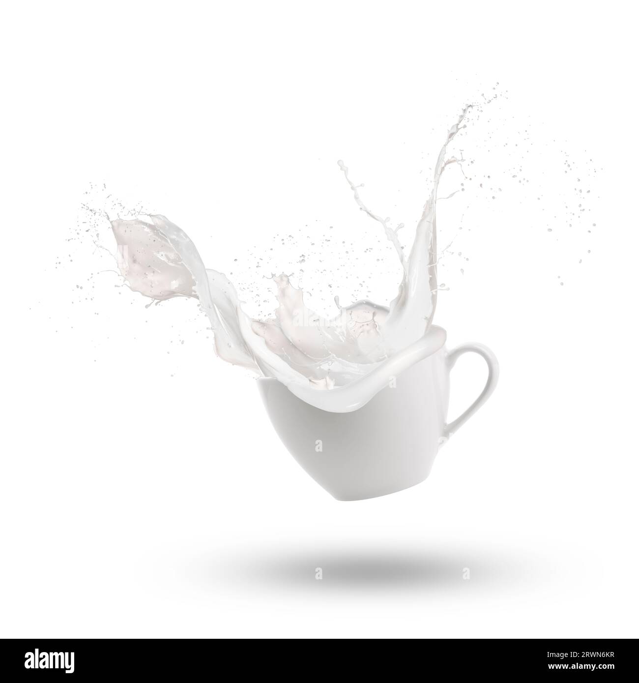 Milk wave splashing out of cup, isolated on white background Stock ...